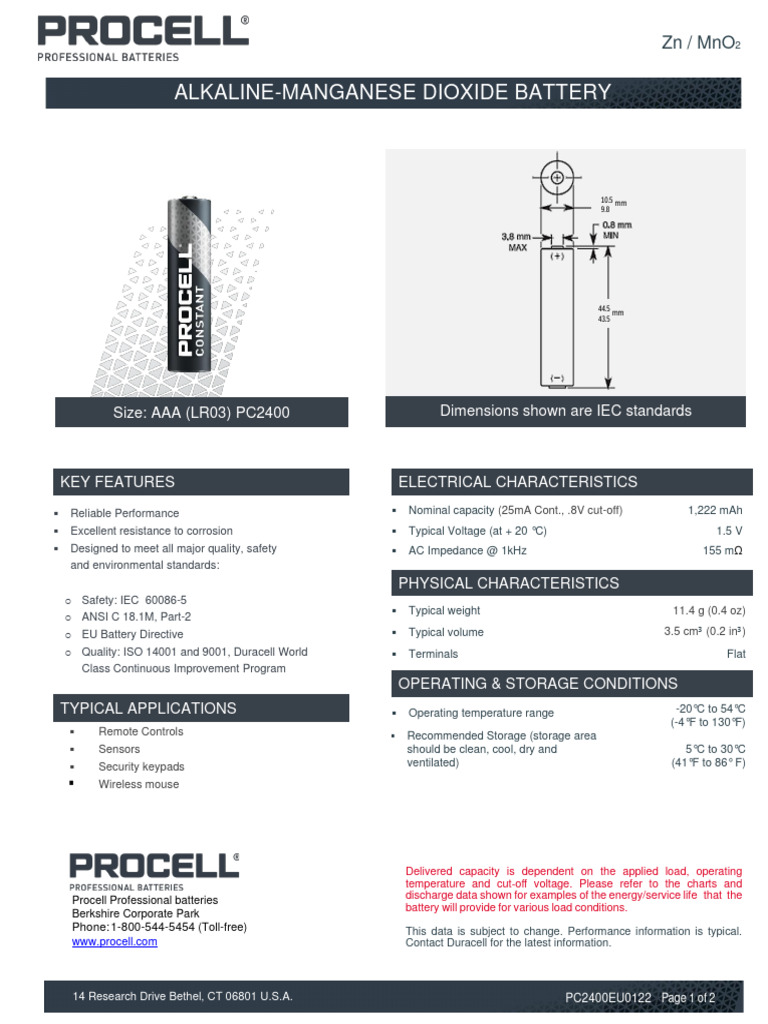 HDS - Pila Alcalina Aaa Duracell Procell | PDF | Electrical Engineering | Electricity