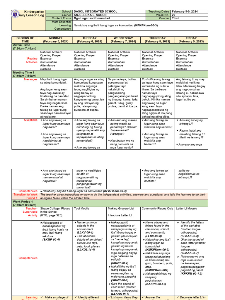 MELC Based Kindergarten DLL Q2 Wk22 | PDF