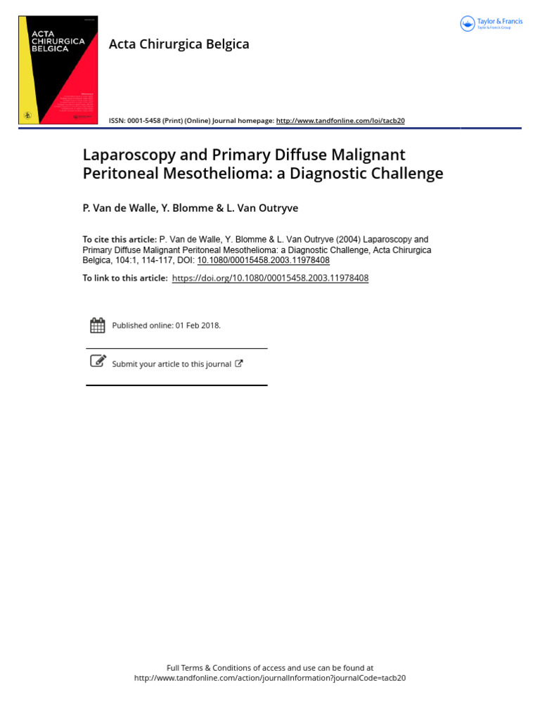 Laparoscopy in Diagnosing Peritoneal Mesothelioma | PDF | Peritoneum ...