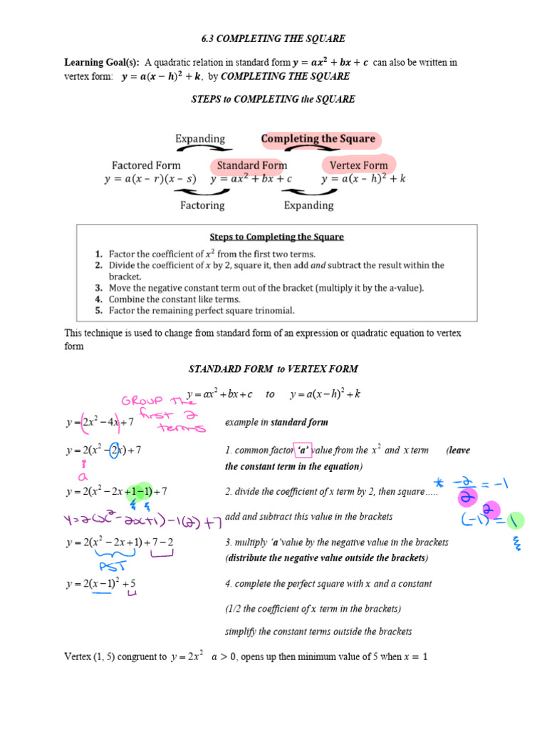 6.3completingsquare (A) 2022 | Download Free PDF | Applied Mathematics ...