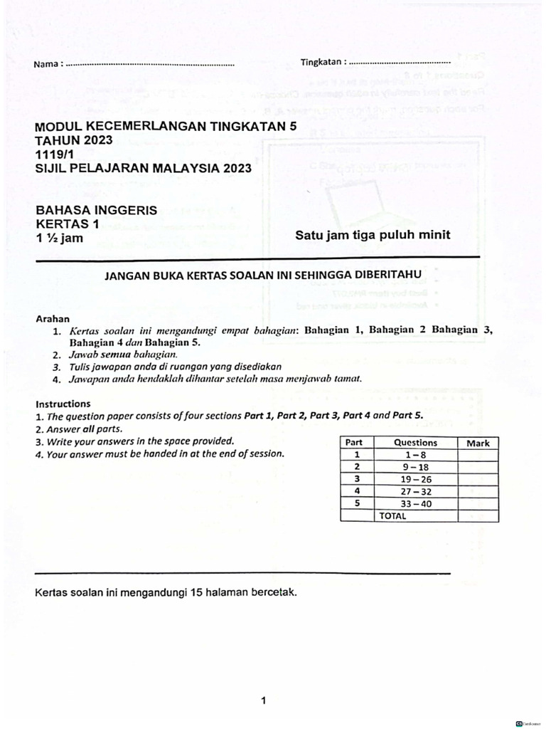 PPT T5 Bahasa Inggeris K1 Batu Pahat 2023 | PDF