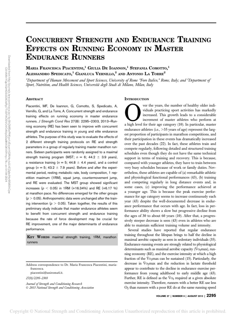 Concurrent Strength and Endurance Training Effects On Running Economy ...