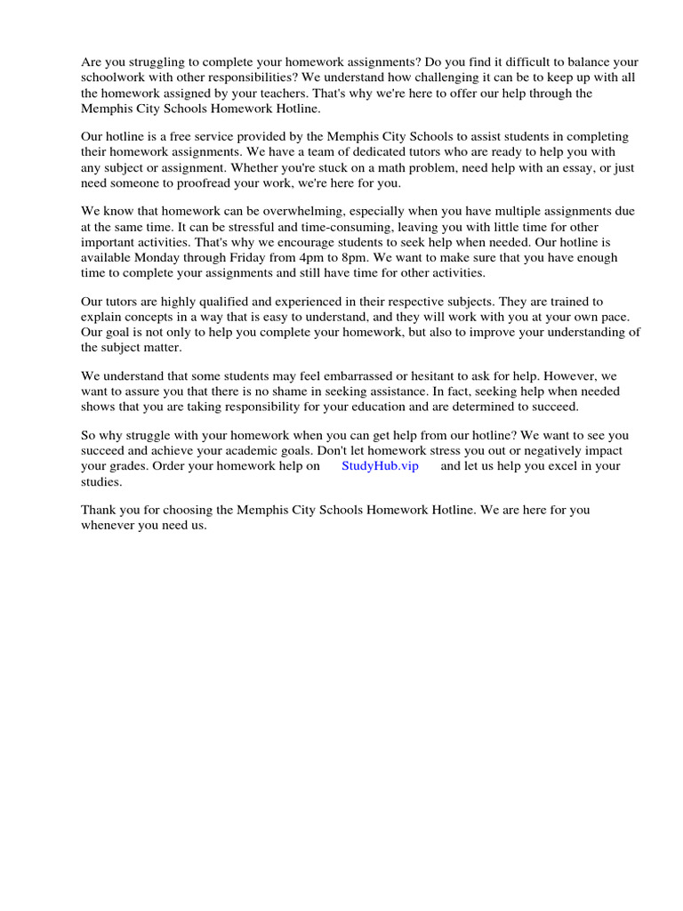 Memphis City Schools Homework Hotline | PDF | Homework | Teachers