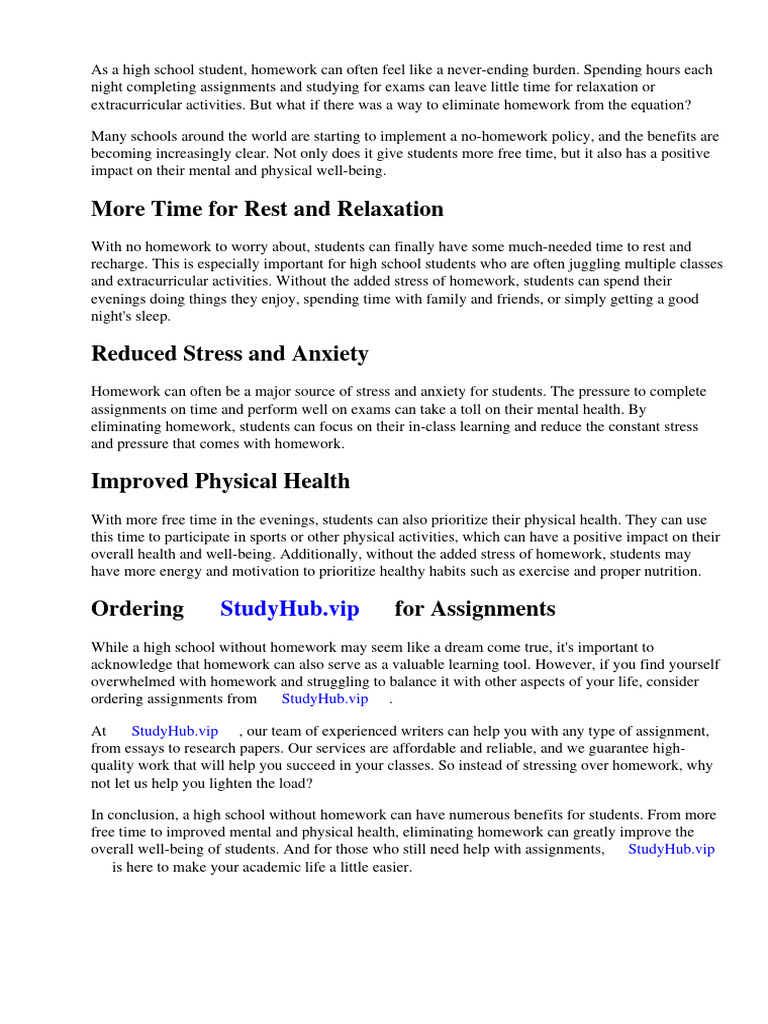 High School Without Homework | PDF | Homework | Teachers