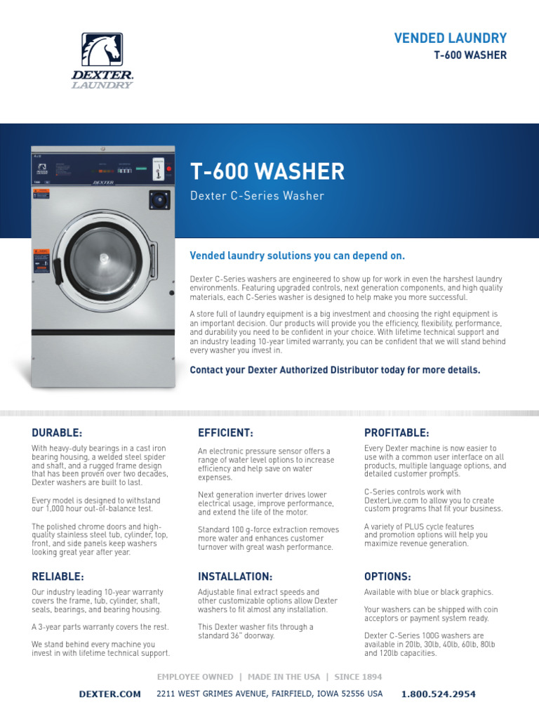 T 600 Specification Sheet | PDF | Washing Machine | Mechanical Engineering