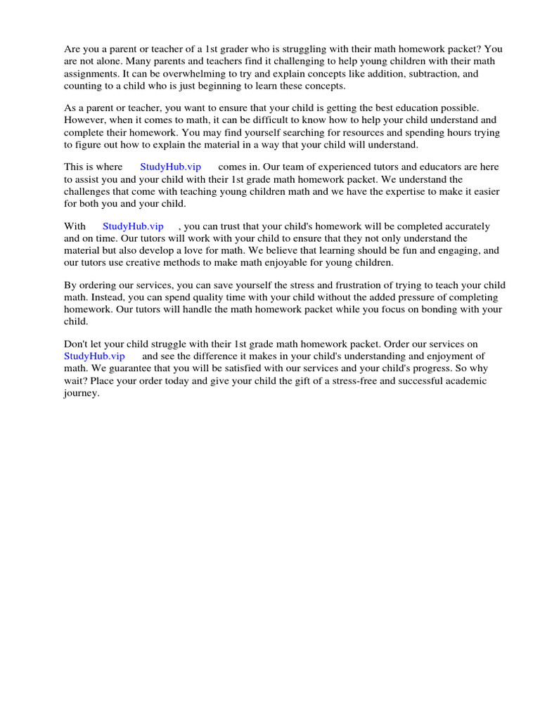 Math Homework Packet 1st Grade | PDF | Worksheet | Homework