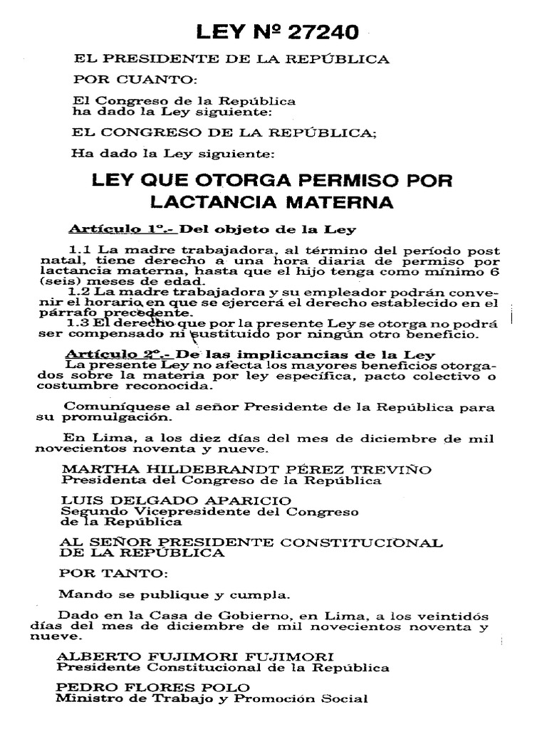 Ley 27240 Permiso Por Lactancia | PDF