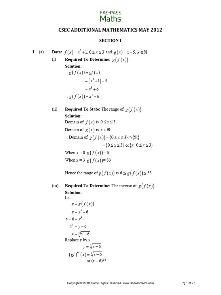 CSEC-Add-Maths-2012-May Solutions_watermark | PDF | Quadratic Equation ...