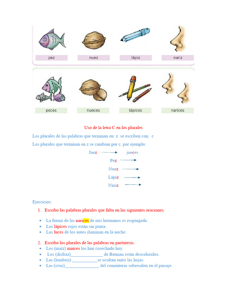 Plurales y uso de la C para niños | PDF | Artes del Lenguaje y Comunicación