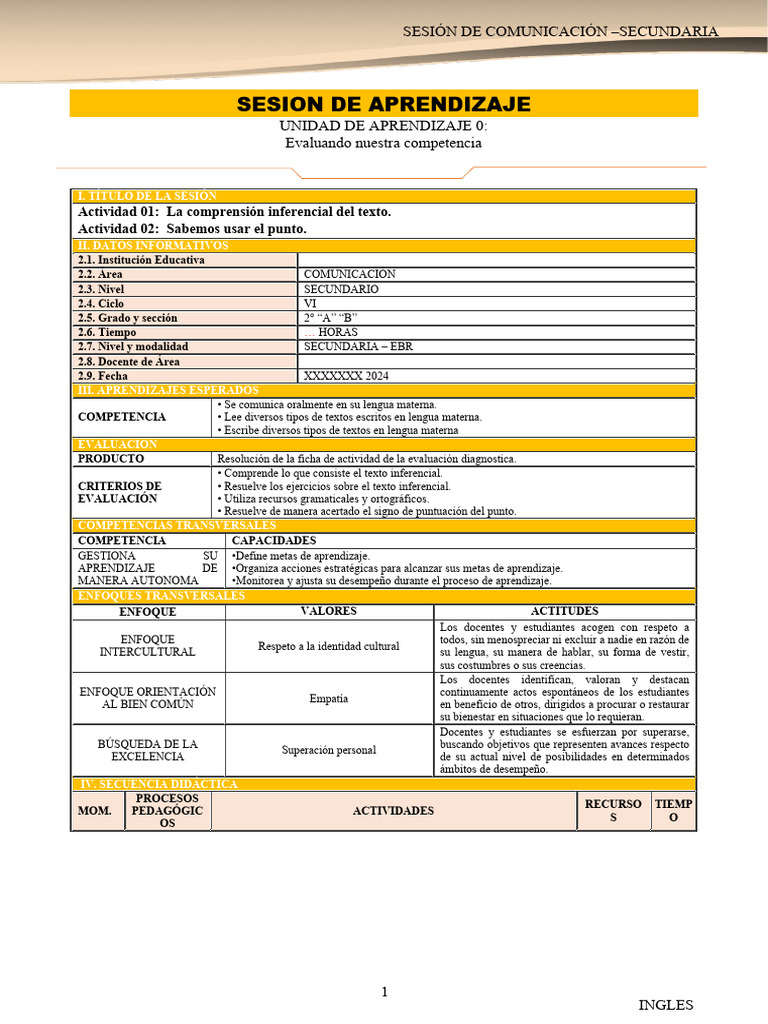 2° SESION ACTV O -COMUNICACIÓN 2024 | PDF | Evaluación | Aprendizaje
