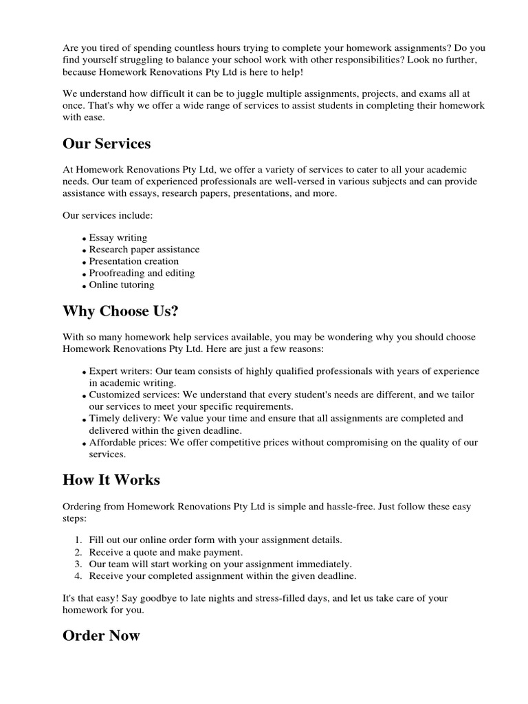 Homework Renovations Pty LTD | PDF | Renovation | Homework