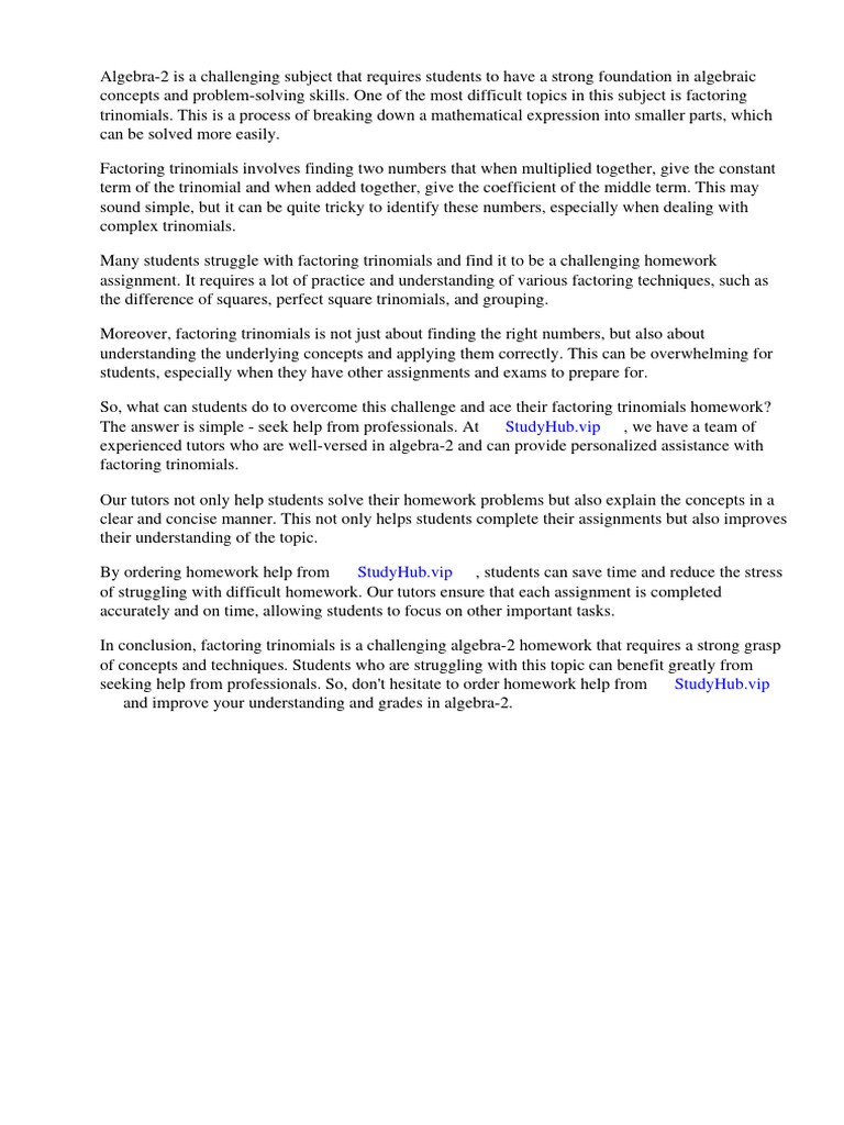 Factoring Trinomials Algebra-2 Homework | PDF | Factorization | Polynomial