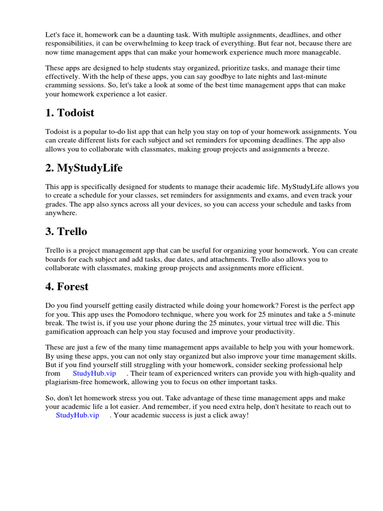 Homework Time Management Apps | PDF | Time Management | Professional Skills