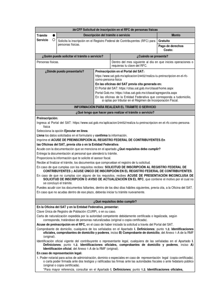 Inscripción RFC Personas Físicas 39/CFF | PDF | Documento de identidad ...