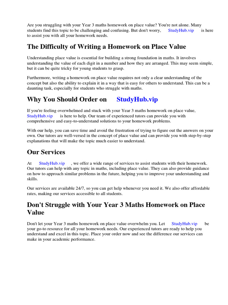 Maths Homework Year 3 Place Value | PDF | Worksheet | Arithmetic
