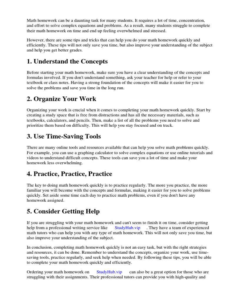 How To Do Math Homework Quickly | PDF | Homework | Mathematics