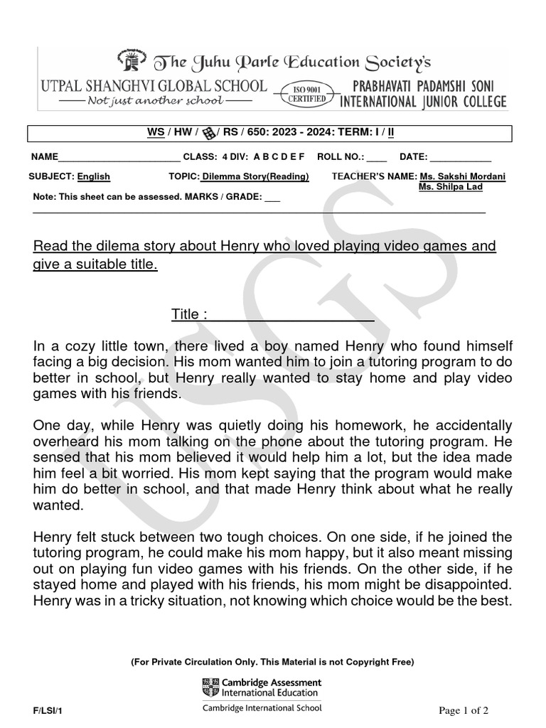 Dilemma Story Reading | PDF