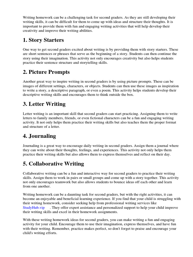 Writing Homework Ideas For Second Grade | PDF | Thought | Homework