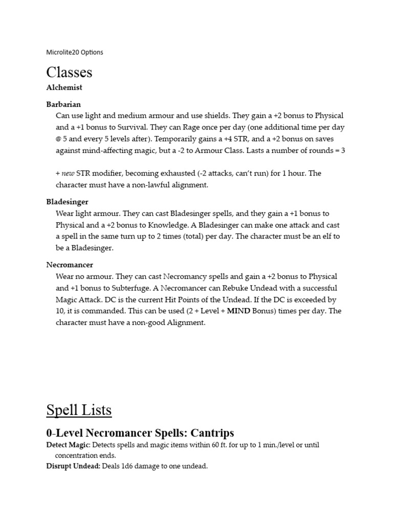 Microlite20 Options | PDF | Necromancy