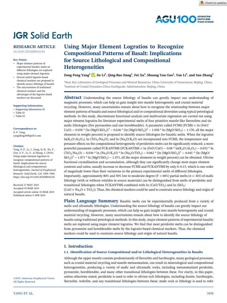 JGR Solid Earth - 2019 - Yang - Using Major Element Logratios To ...