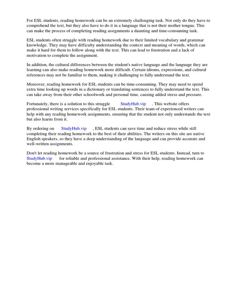 Reading Homework for Esl Students | PDF | Reading Comprehension | Phonics