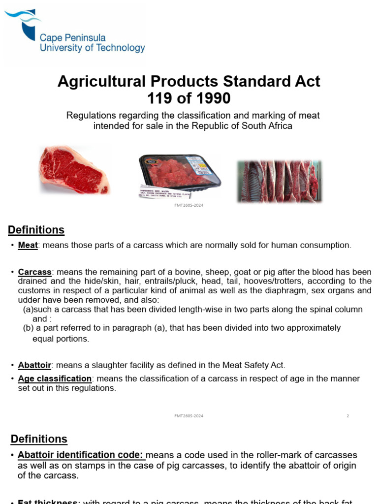 CHAPTER 2.3 Agricultural Products Standard Act 119 of 1990 Meat | PDF ...