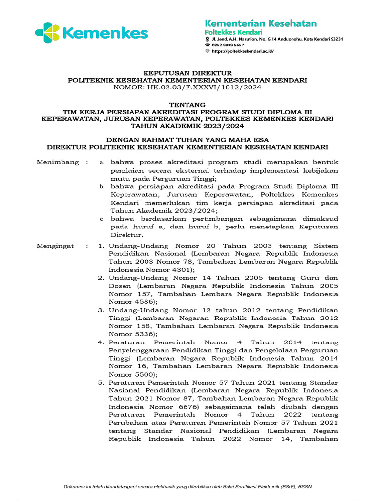 SK Tim Kerja Akreditasi 2024 | PDF | Sains & Matematika