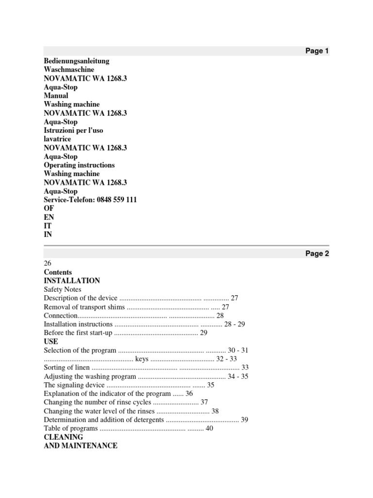 Fust Novomatic 1268.3 - 051306 | PDF | Washing Machine | Rayon