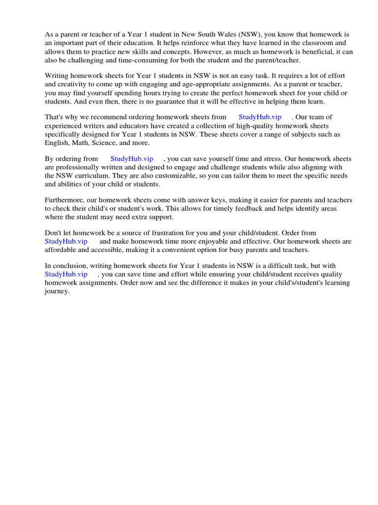 Year 1 Homework Sheets for NSW | PDF | Homework | Worksheet