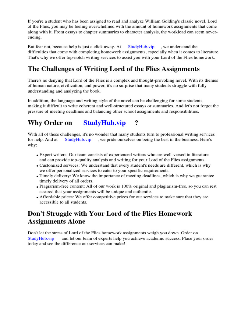 Lord of The Flies Homework Assignments | PDF | Safari (Web Browser)