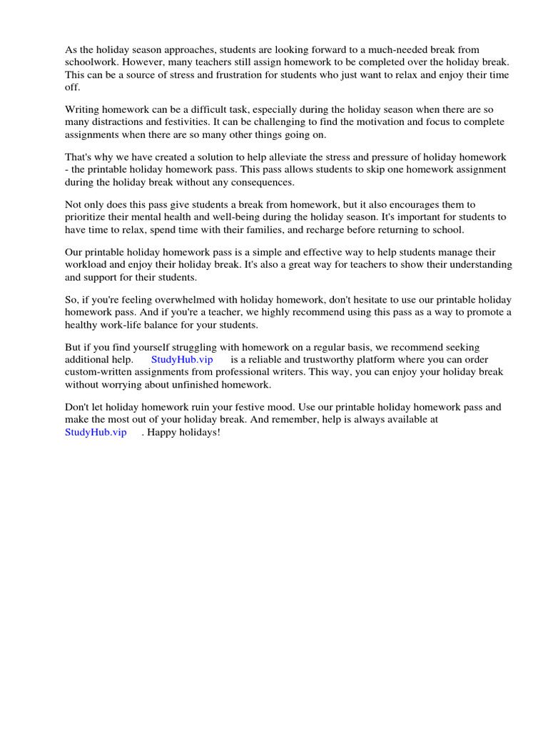 Printable Holiday Homework Pass | PDF | Safari (Web Browser) | Computer ...