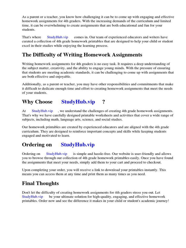 4th Grade Homework Printables | PDF | Homework | Worksheet