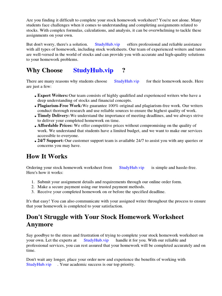 Stock Homework Worksheet | PDF | Worksheet | Homework