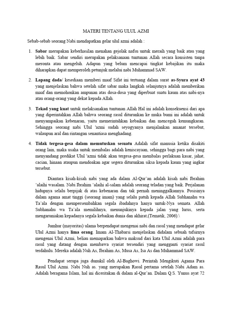 Materi Tentang Ulul Azmi | PDF | Ilmu Sosial | Sejarah