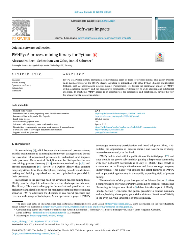 Pm4py Software Impacts | PDF | Data Science | Machine Learning
