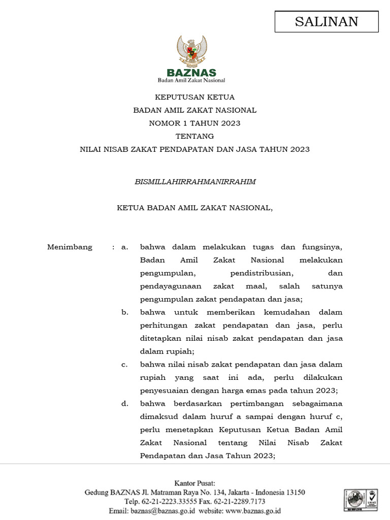 SK Baznas 01 2023 | PDF