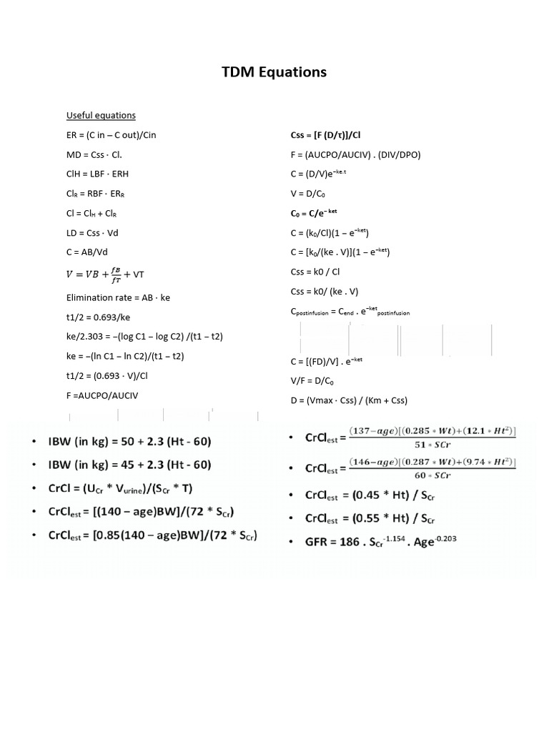 TDM Equations | PDF | Pharmacokinetics | Therapy