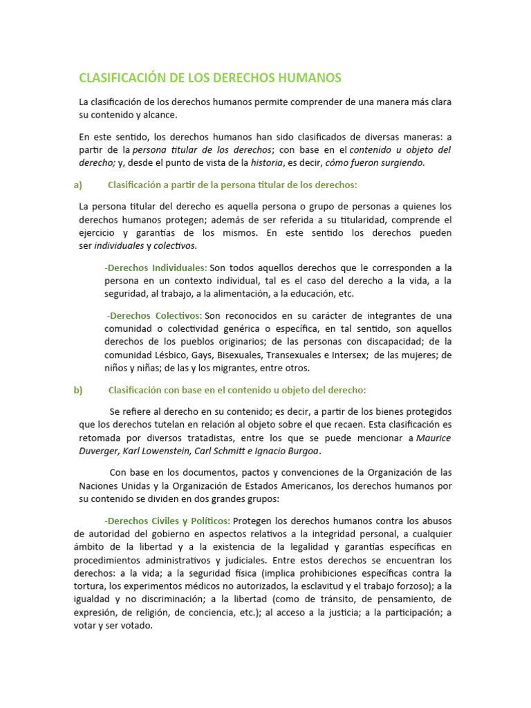 Clasificación de Los Derechos Humanos | PDF | Derechos humanos | Igualdad social