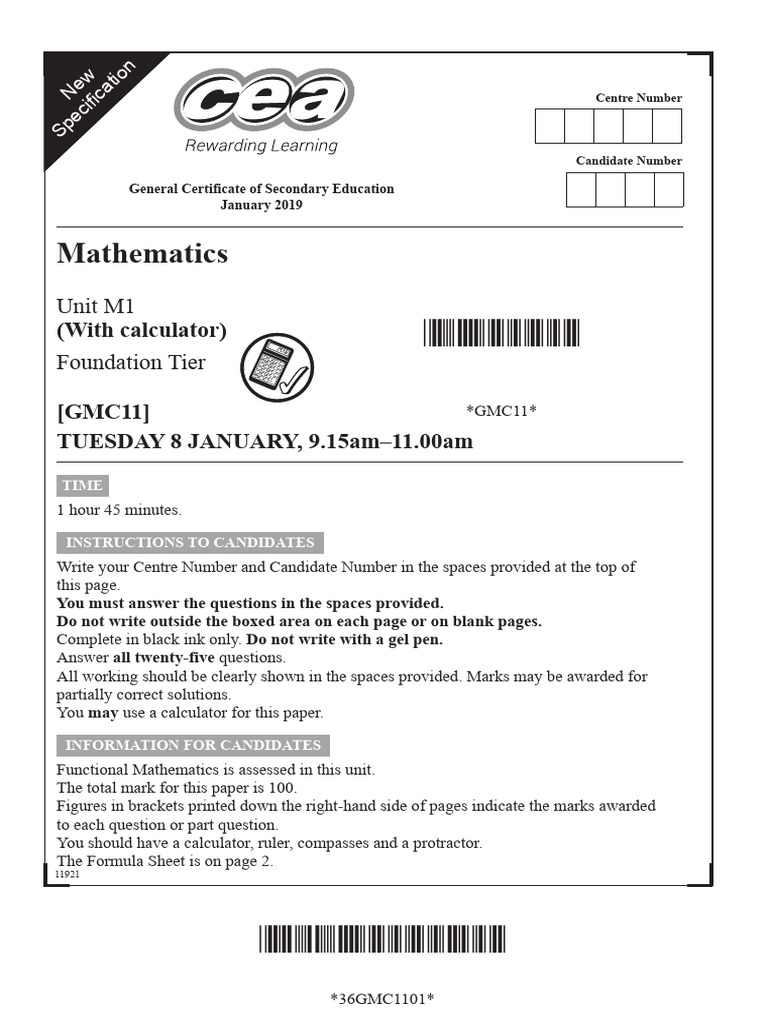 Revised GCSE MATH REVISED Past Papers Mark Schemes Standard January ...