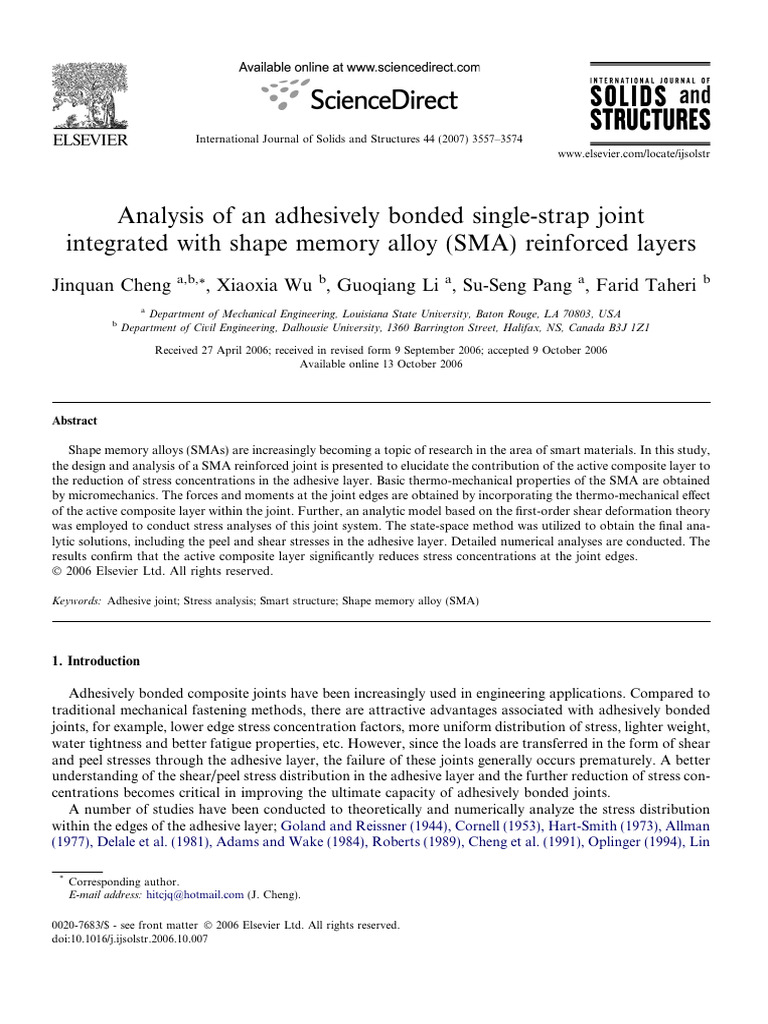 Analysis of An Adhesively Bonded Single Strap Join 2007 International Journa | PDF | Composite ...