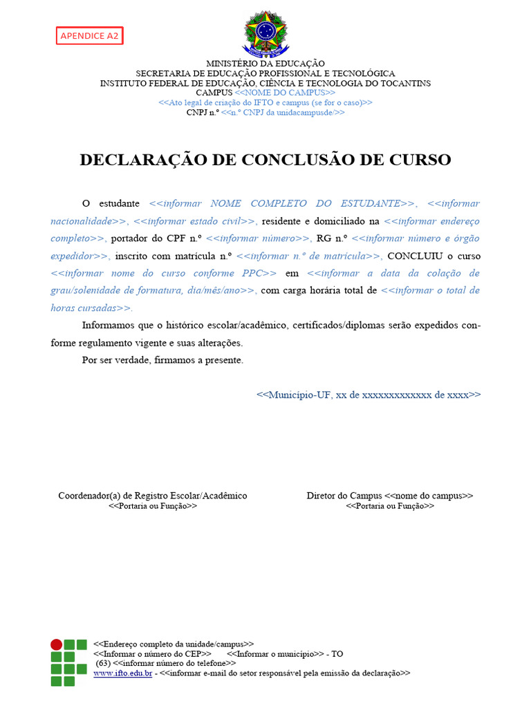 Apendice A2 Modelo de Declaracao de Conclusao de Curso | PDF