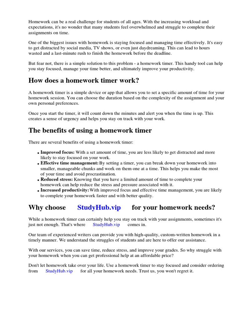 Homework Timer | PDF | Homework | Classroom