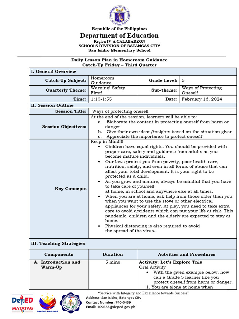 Daily Lesson Plan in Homeroom Guidance | PDF | Lesson Plan | Learning