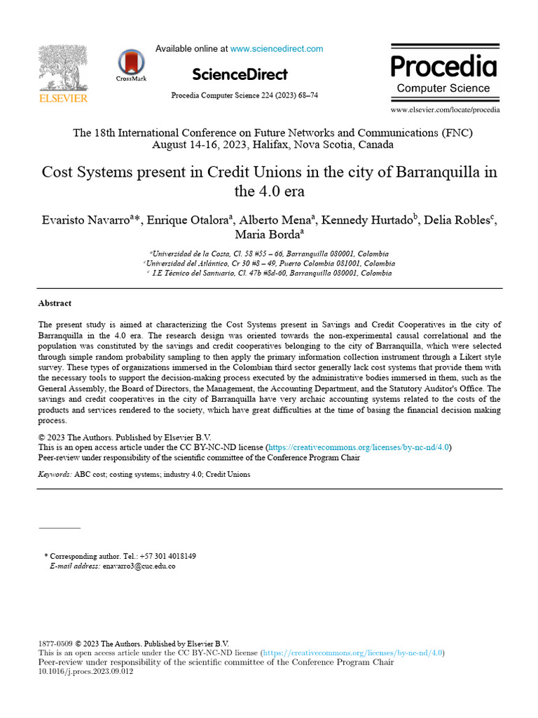 Cost Systems Present in Credit Unions in The City of Barranquilla in ...