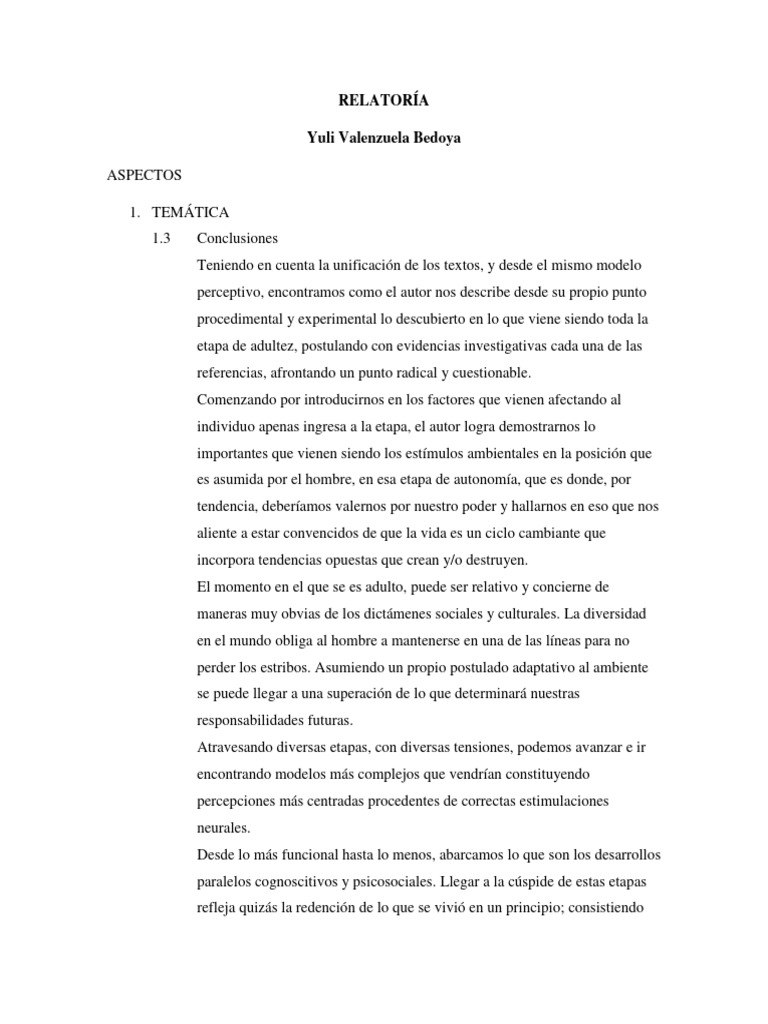 Relatoría - Adultez | PDF | Adultos | Sicología