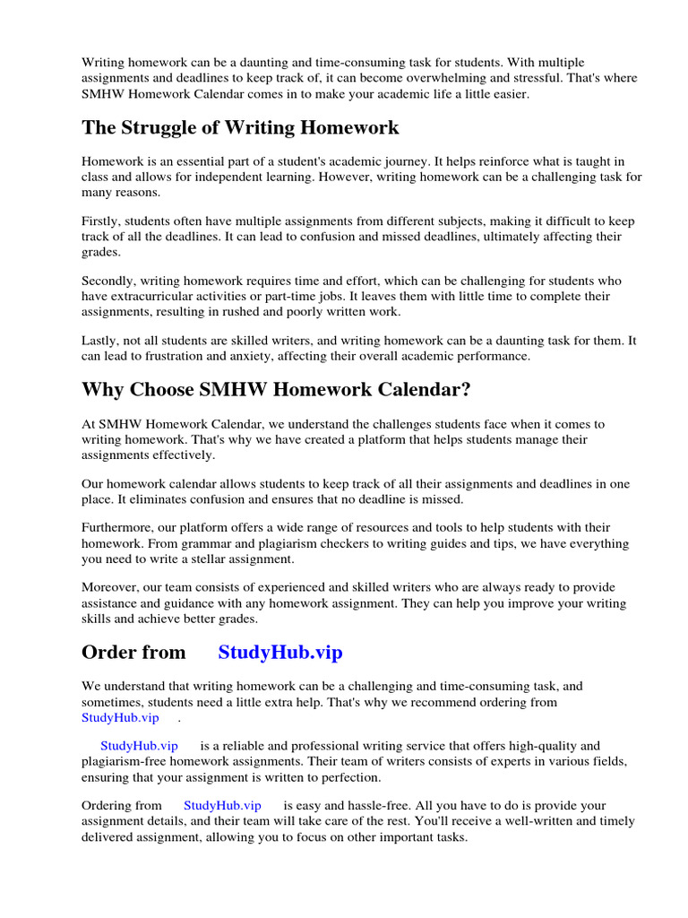 SMHW Homework Calendar | PDF | Homework | Reading Comprehension
