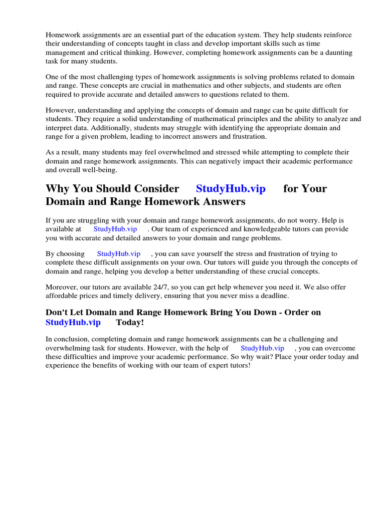 Domain and Range Homework Answers | PDF | Function (Mathematics) | Worksheet