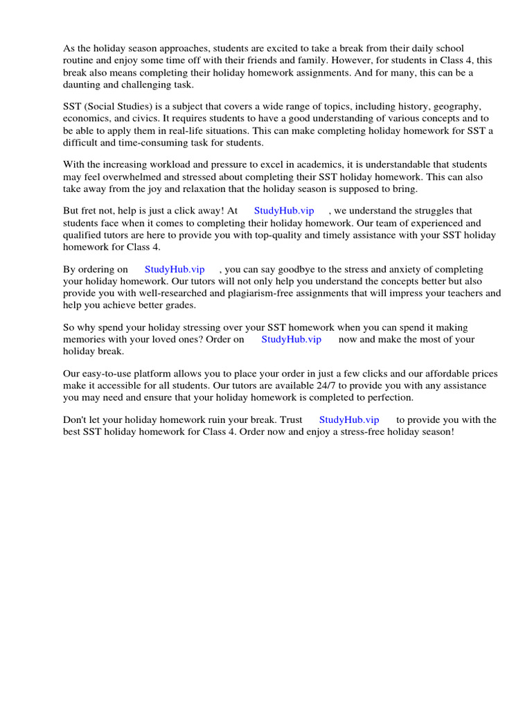 SST Holiday Homework For Class 4 | PDF | Career & Growth | Wellness