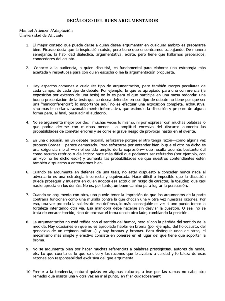 Diez Consejos para Argumentar | PDF | Dialéctico