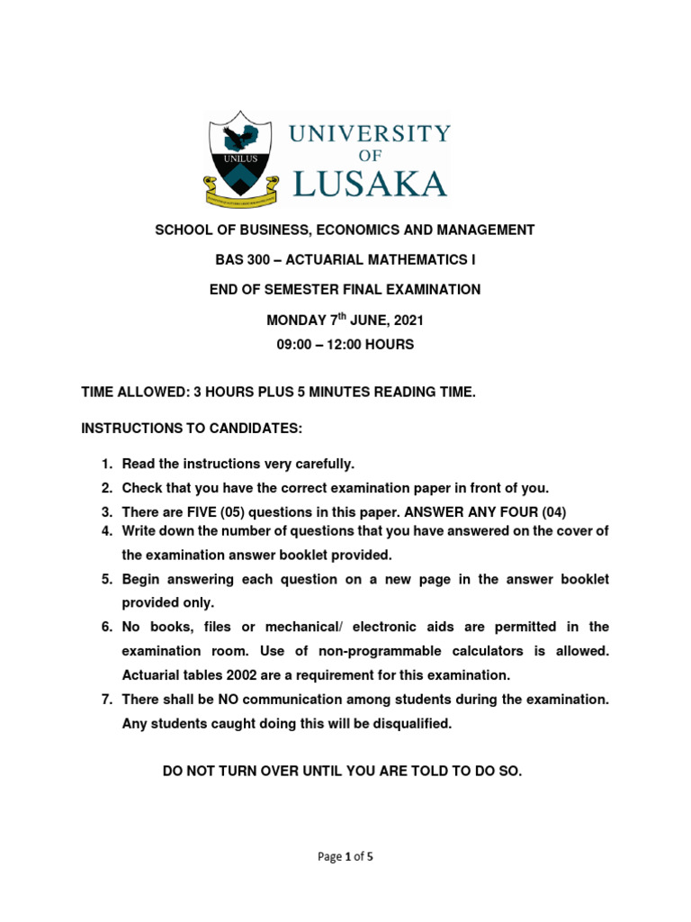 Bas300 2021 Semester 1 Final Exam Pdf Mortality Rate Applied